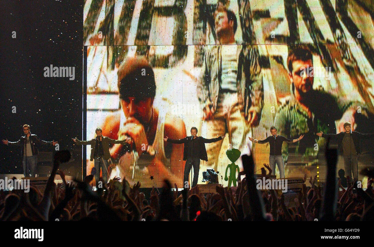 : Pop band Westlife performing on stage at the Smash Hits T4 Poll ...