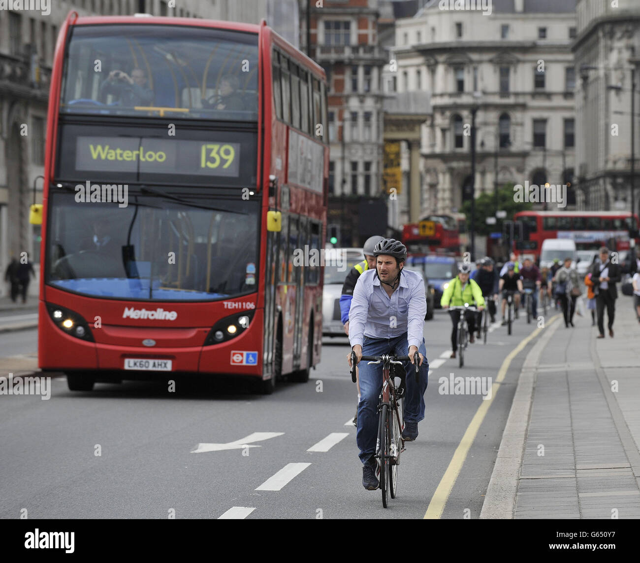 Cycle commuting stock. A general view of cyclists in central London ...