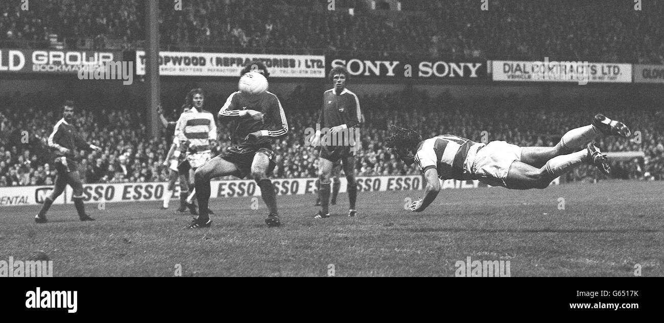 Don Givens connects with a powerful diving header to give QPR the lead ...