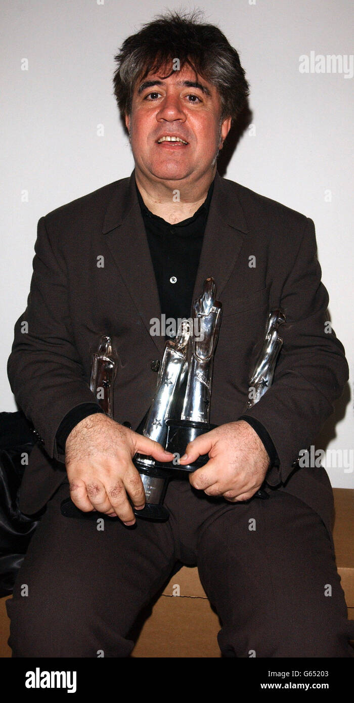Spanish director Pedro Almodovar with his European Screenwriter award ...