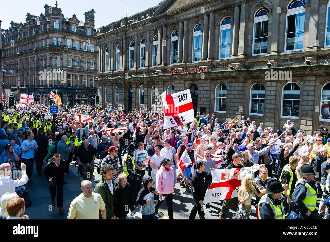 EDL march in Newcastle. People taking part in the English Defence ...