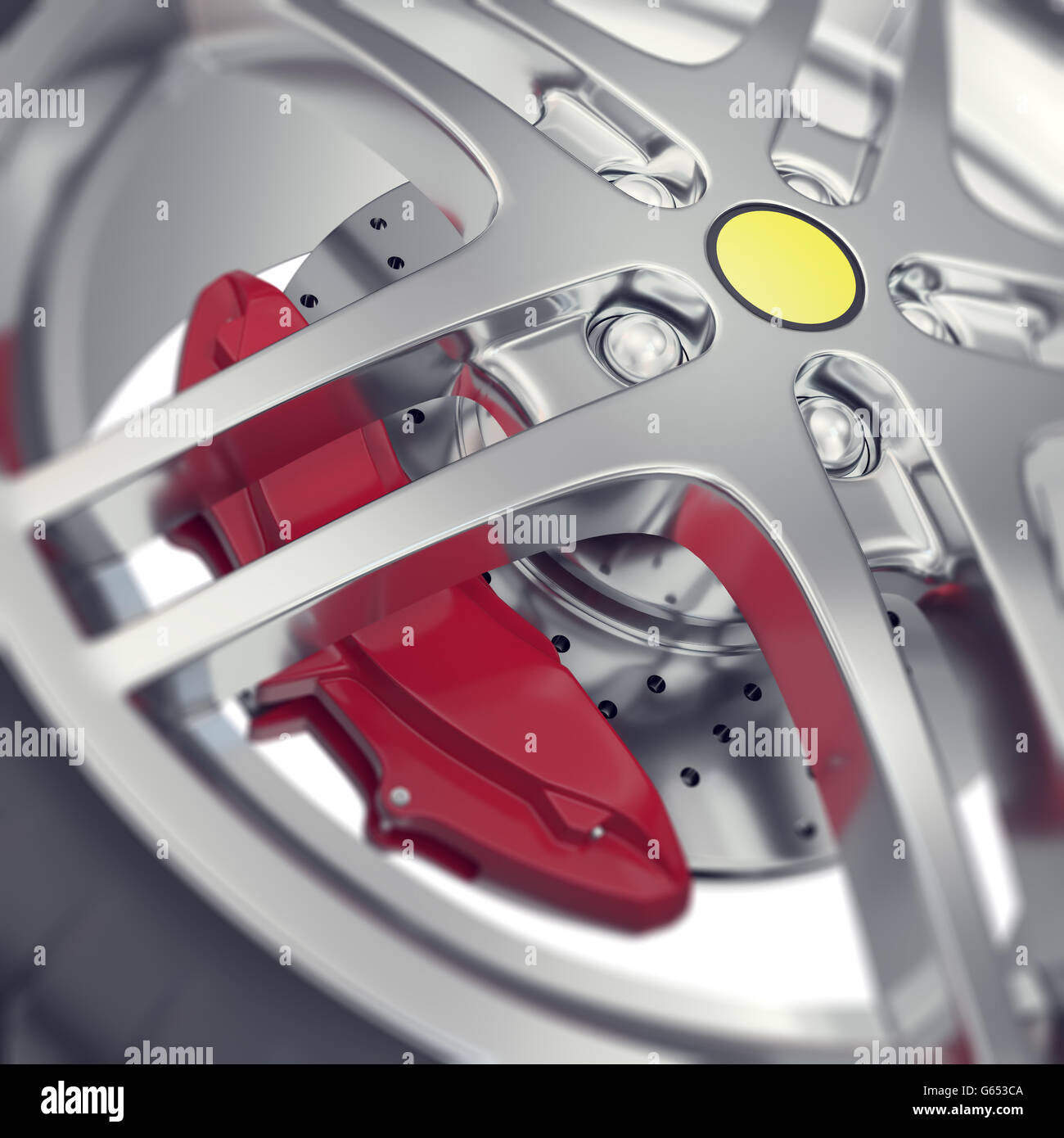 Car wheel close-up view with focus effect. 3d illustration Stock Photo ...