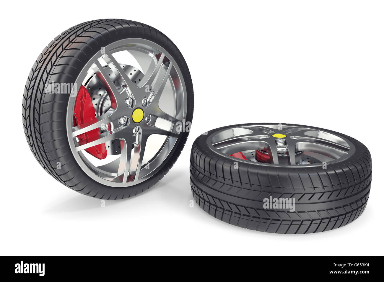 Two car wheel isolate on white backgorund with shadow. 3d illustration ...