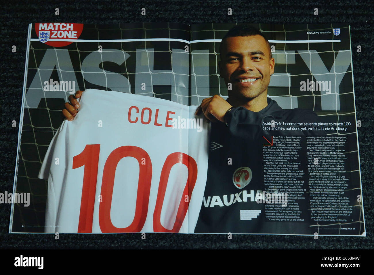 A view of the match programme showing an interview with England captain ...