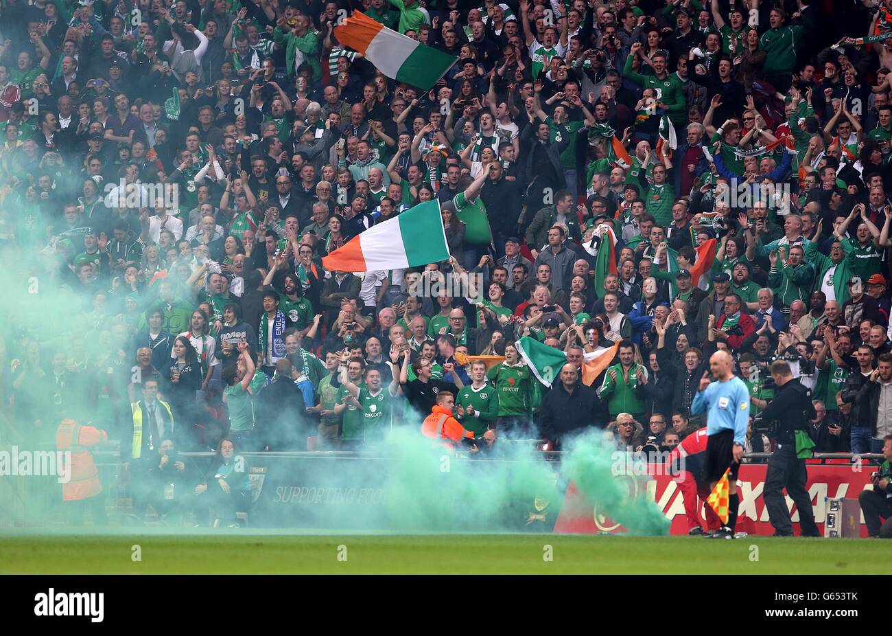 Republic of ireland fans let off flares in the stands hi-res stock ...