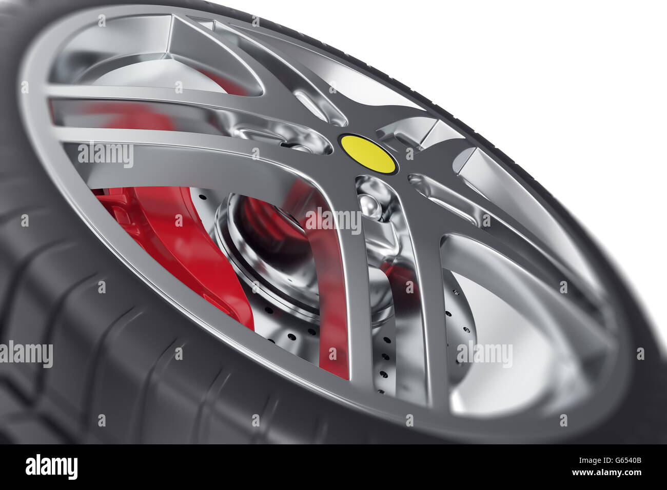 Car wheel close-up view with focus effect. 3d illustration Stock Photo ...