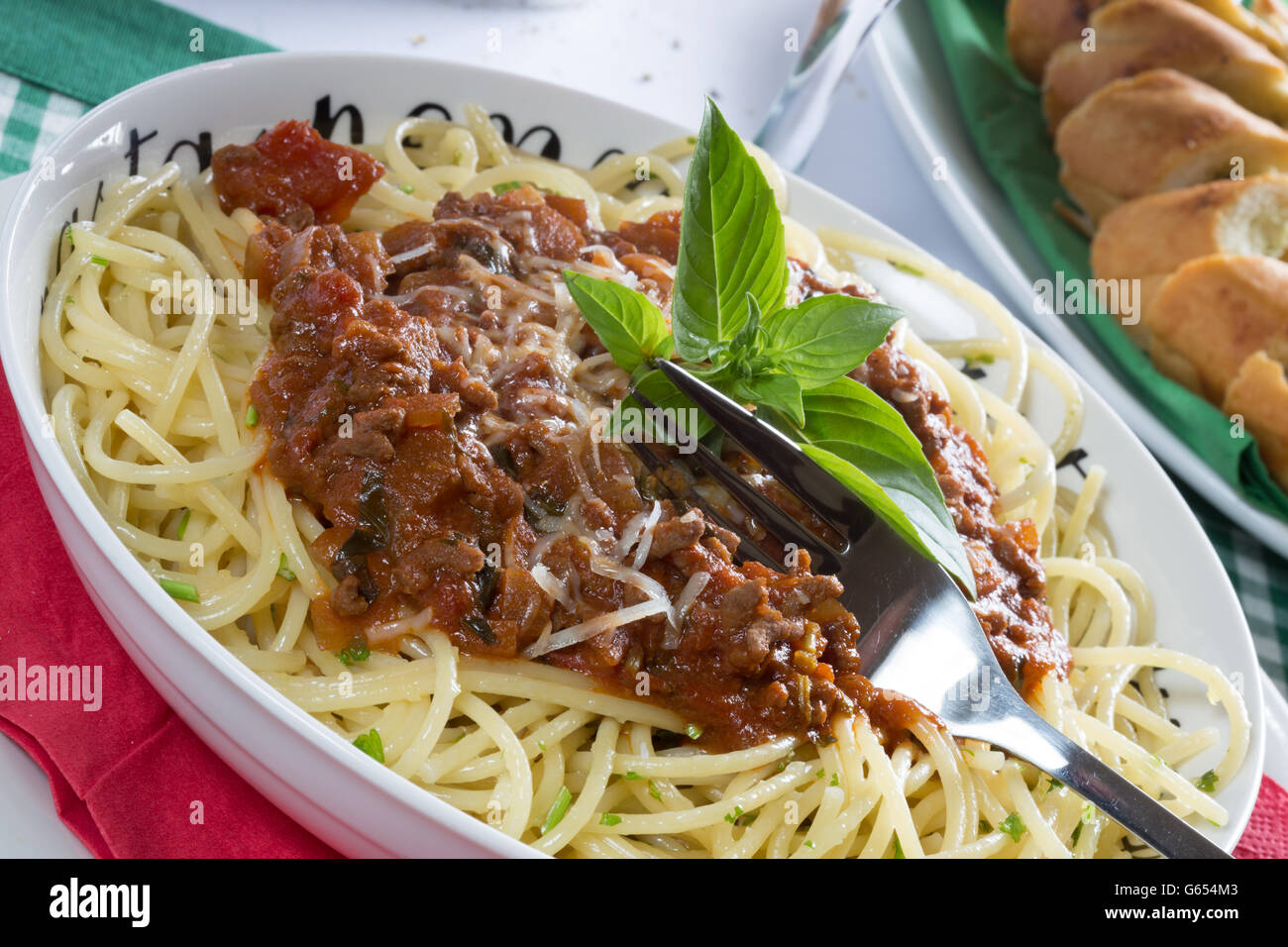 Traditional Italian dish of Spaghetti Bolognese/Bolognaise served with ...