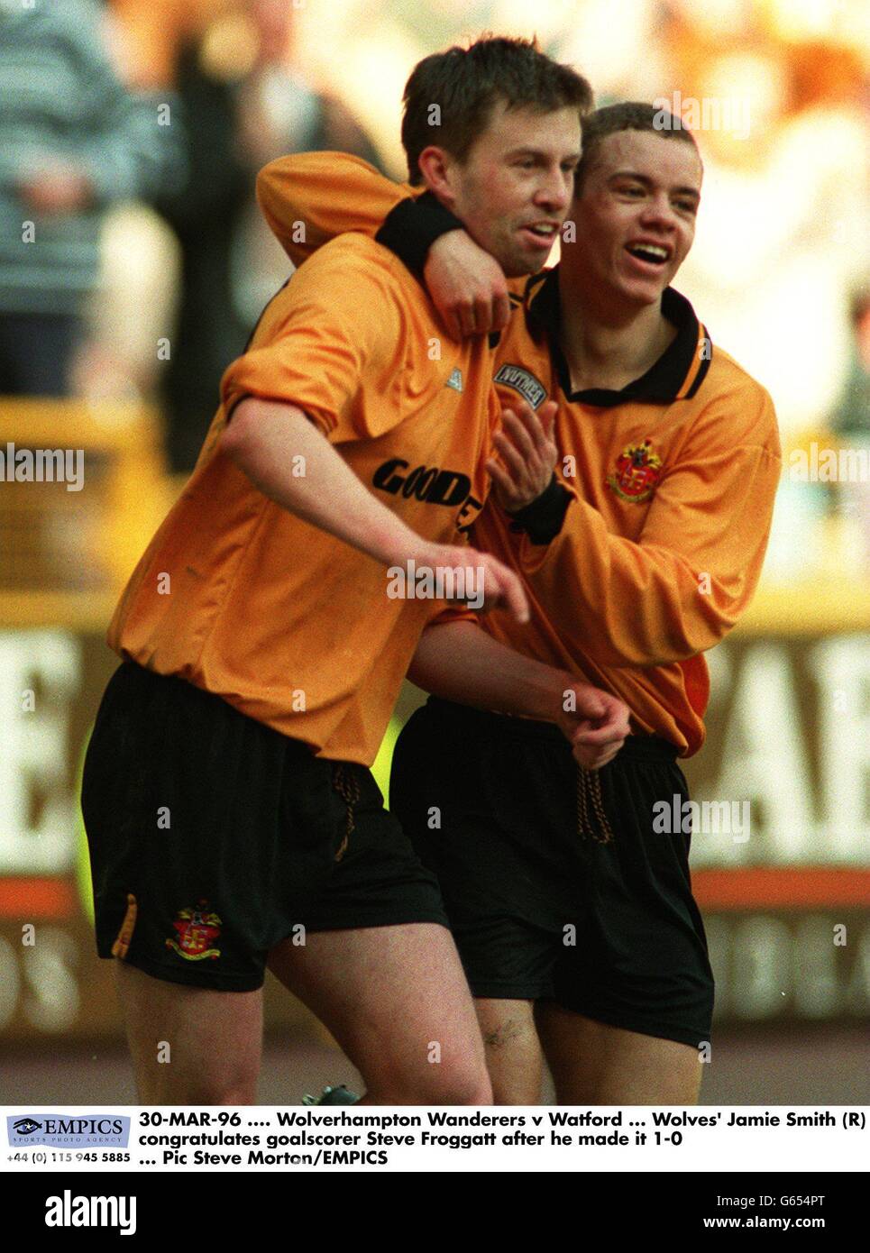 Wolves' Jamie Smith (Right) congratulates goalscorer Steve Froggatt ...