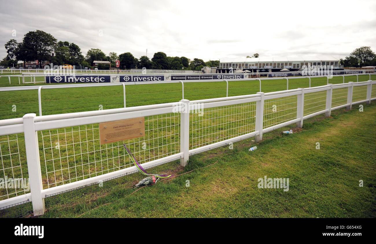 General view of a plaque on Tattenham Corner where Suffragette Emily ...