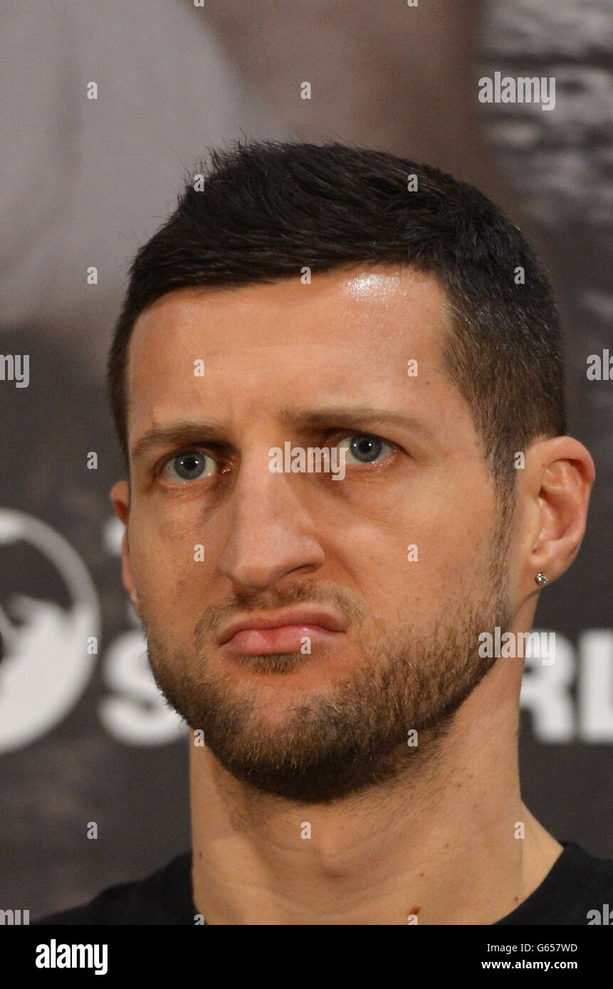 Carl Froch speaks during a press conference at the O2 Arena, London ...
