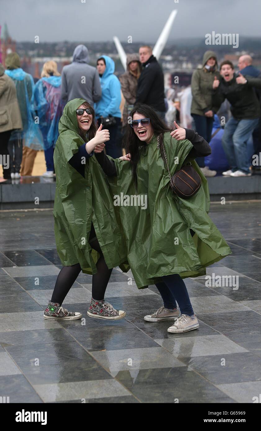 Two girls enjoying the Irish weather at Radio One's Big Weekend, at ...