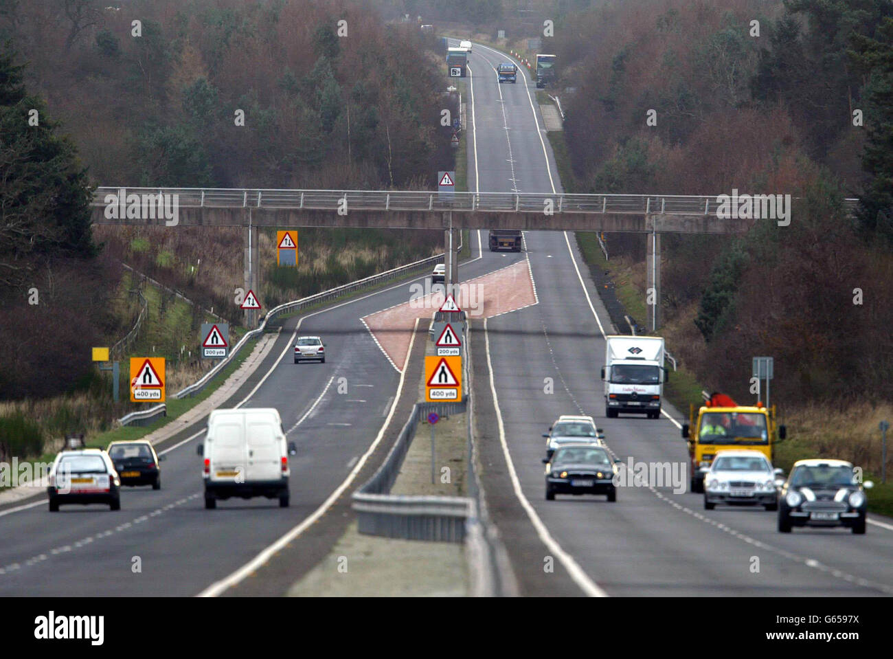 The A1 near Felton, north of Newcastle, where it becomes a single ...