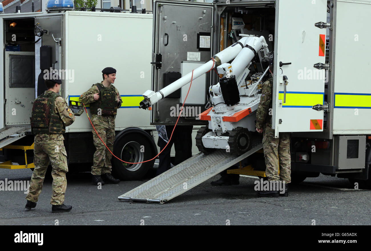 Army bomb disposal experts at the scene in north Belfast after a double ...