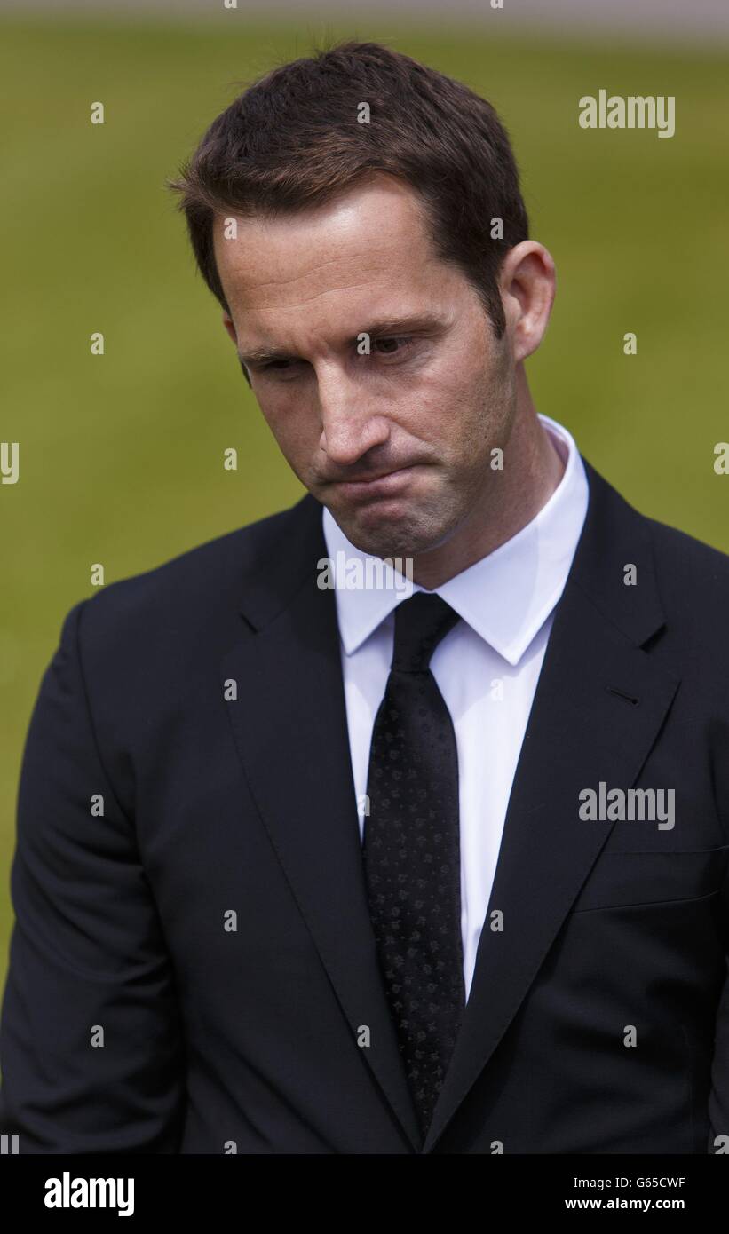 Olympic gold medallist Sir Ben Ainslie arrives for the funeral of his ...