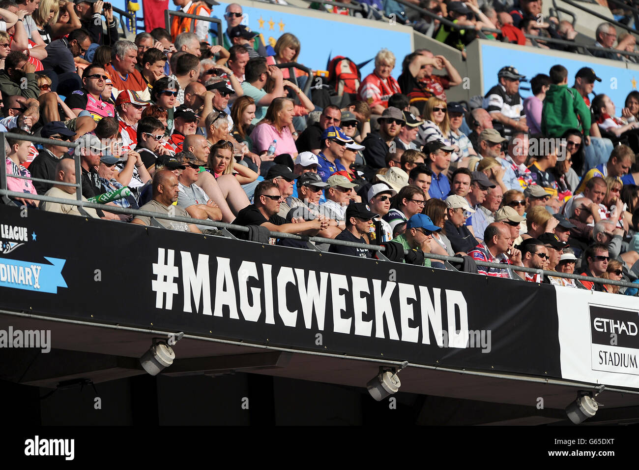 Rugby league fans in the stands at the etihad stadium hi-res stock ...