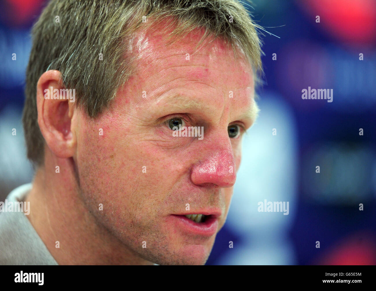 Englands coach stuart at press conference at netanya stadium hi-res ...