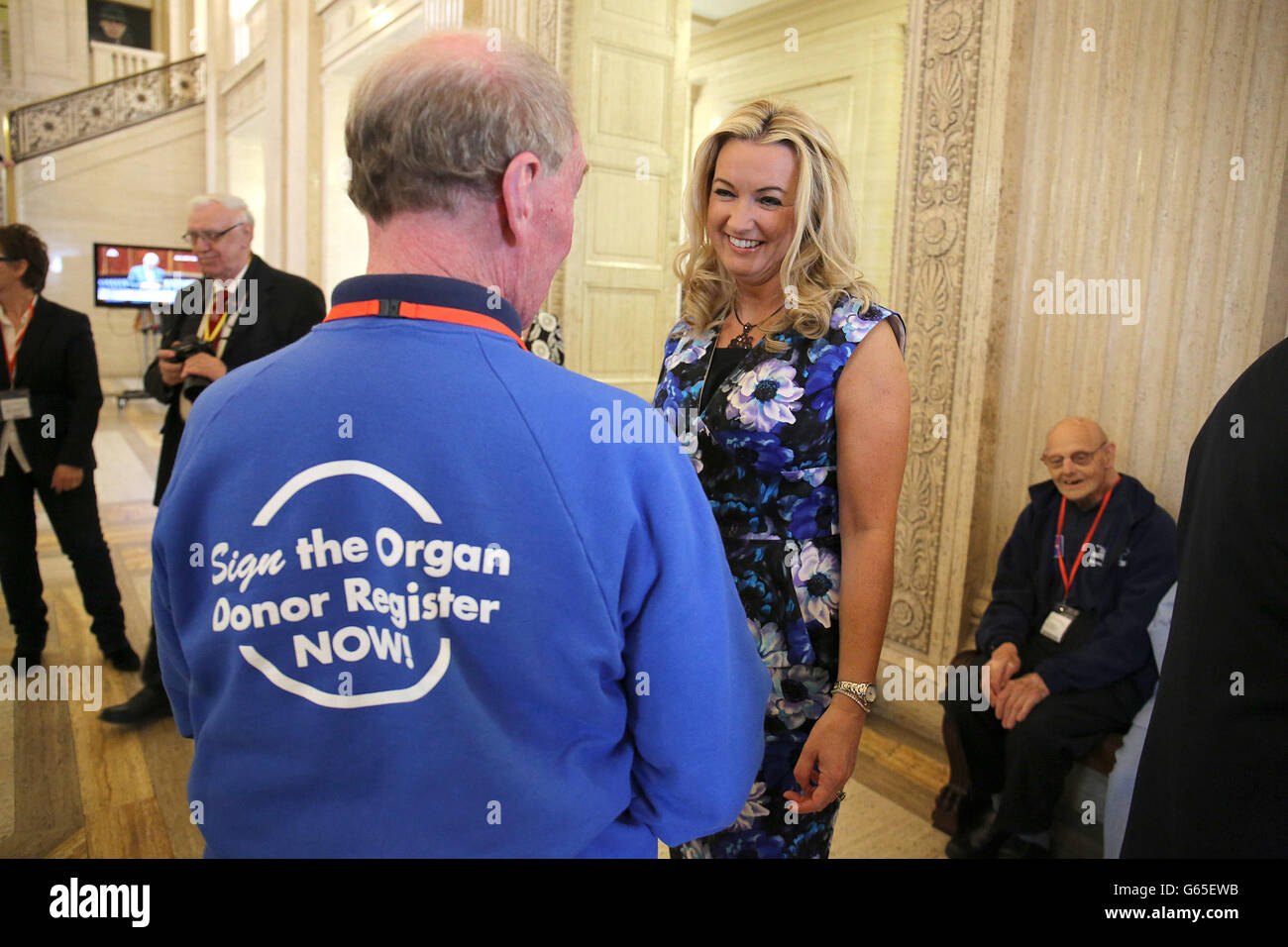 Ulster Unionist Jo-Anne Dobson greets people, at Stormont, for a public ...