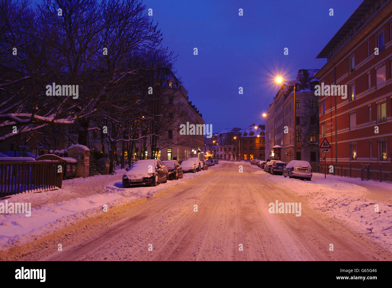 Leipzig, street in Plagwitz in a winter night, Germany Stock Photo - Alamy