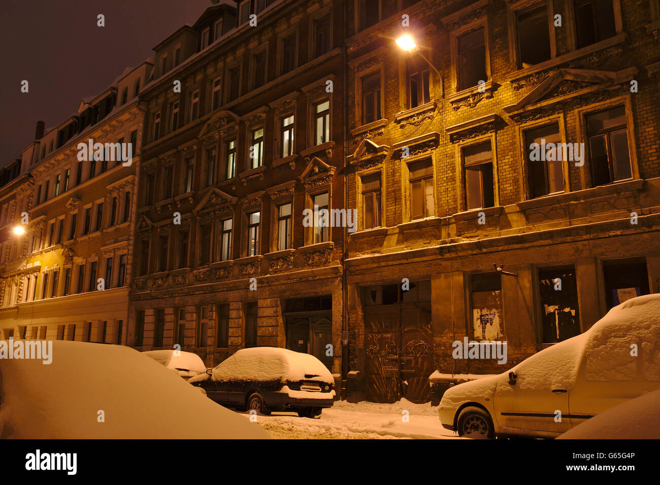 Leipzig, street in Plagwitz in a winter night, Germany Stock Photo - Alamy