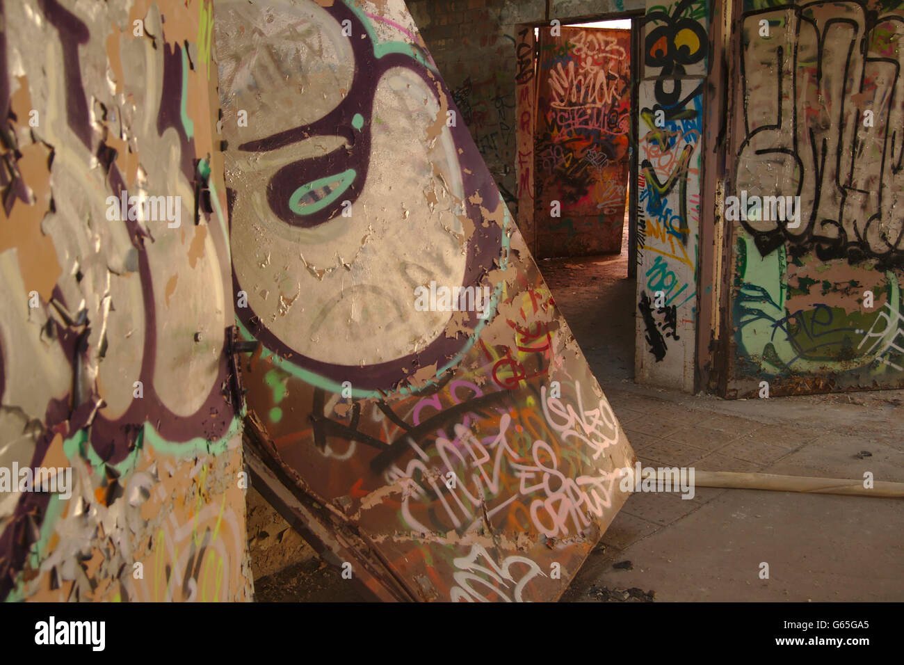 Doors with graffiti in a derelict factory in Leipzig, Germany Stock ...