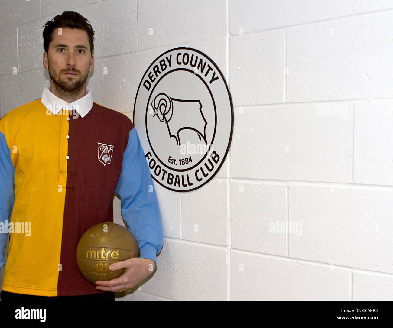 Derby County's Shaun Barker wears a replica of a 1884 Derby County ...