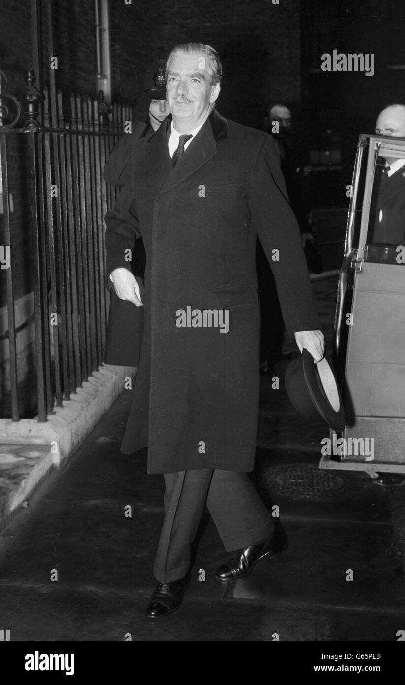 Sir Anthony Eden smiling on his arrival back at No.10, Downing Street ...