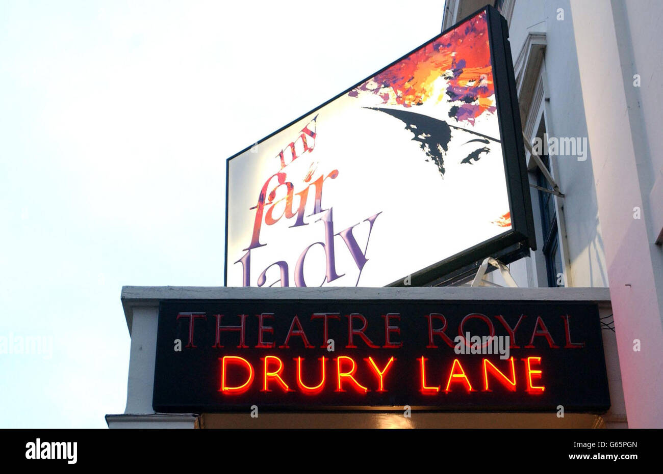 The sign outside Theatre Royal Drury Lane in London showing the My Fair ...