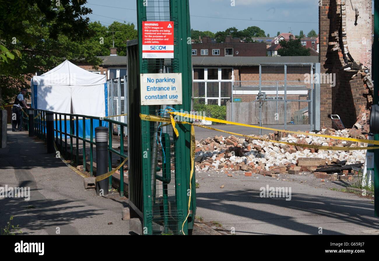 The fire damaged Bravanese Centre near Muswell Hill in north London ...