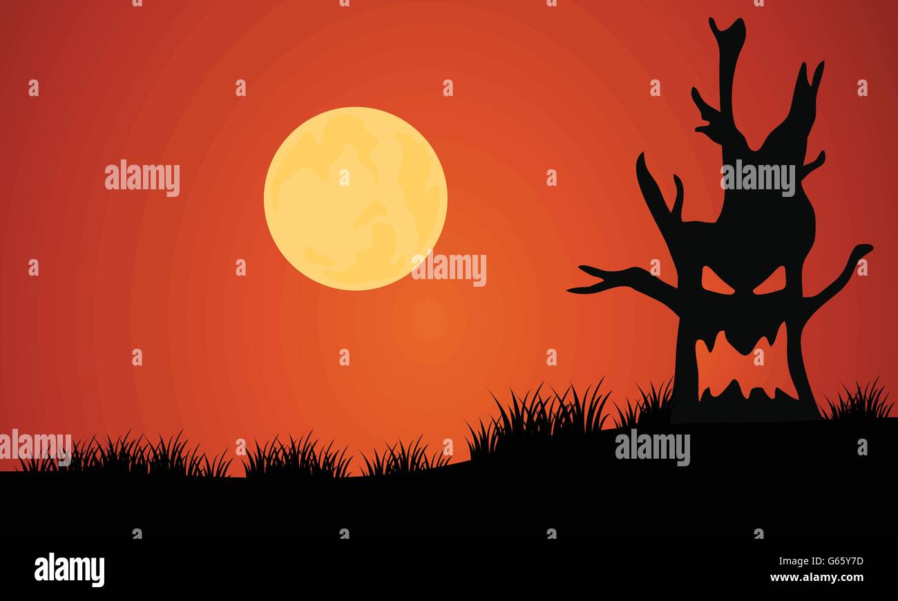 Silhouette of tree monster and full moon Stock Vector Image & Art - Alamy