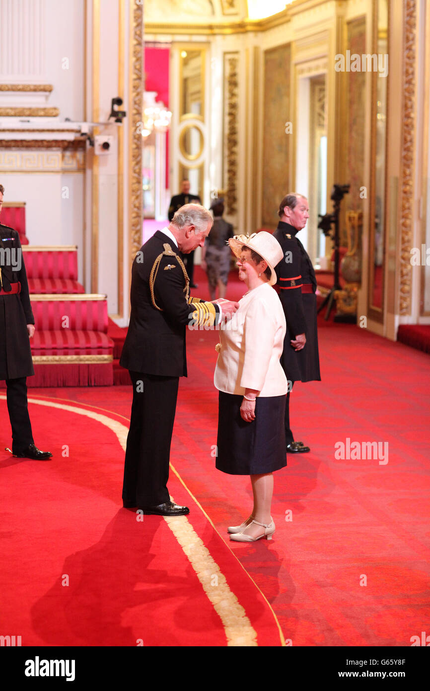Mrs Jillian Johnson from Leeds is made an MBE by the Prince of Wales at ...