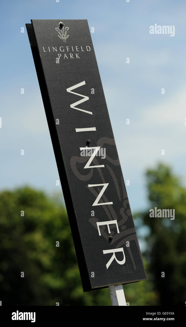 Winner sign in winners enclosure lingfield park racecourse hi-res stock ...