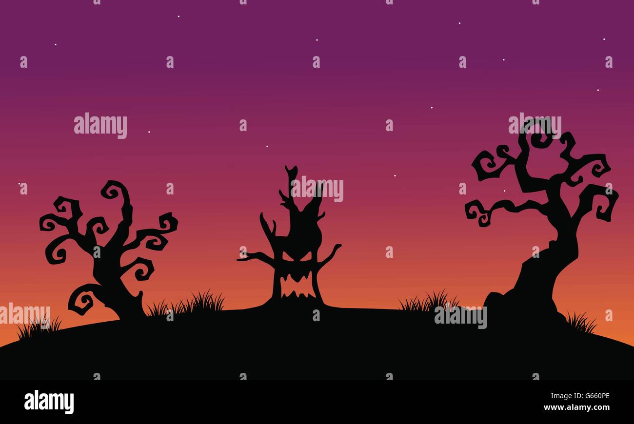 Tree monster halloween silhouette backgrounds Stock Vector Image & Art ...