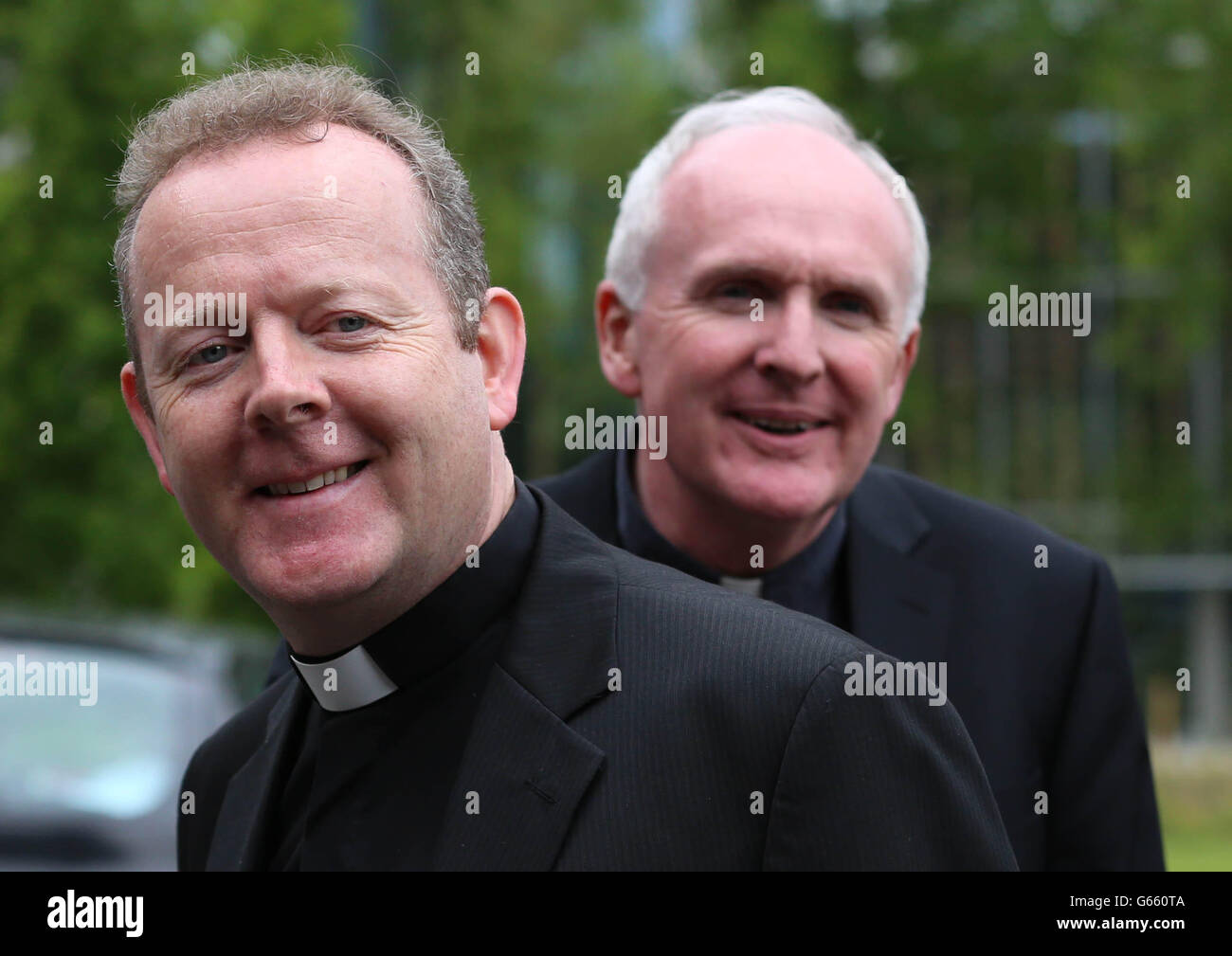 L-R Archbishop Eamon Martin and Bishop Brendan Leahy speak to the media ...