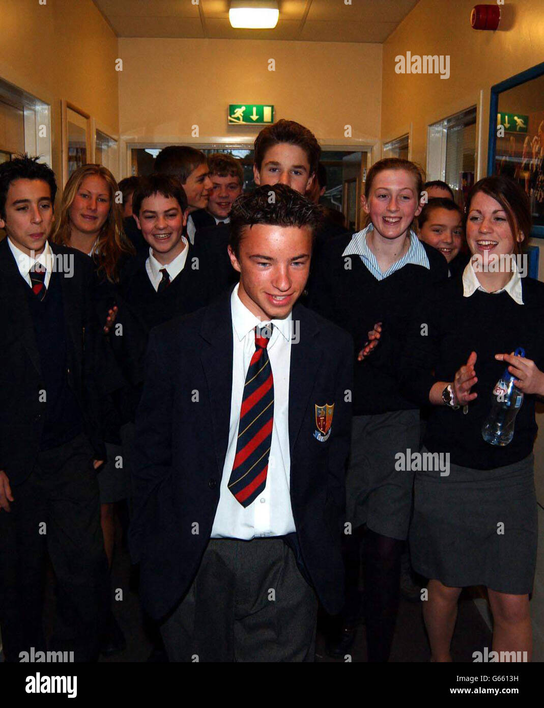 Seb Clover returns to school Stock Photo - Alamy
