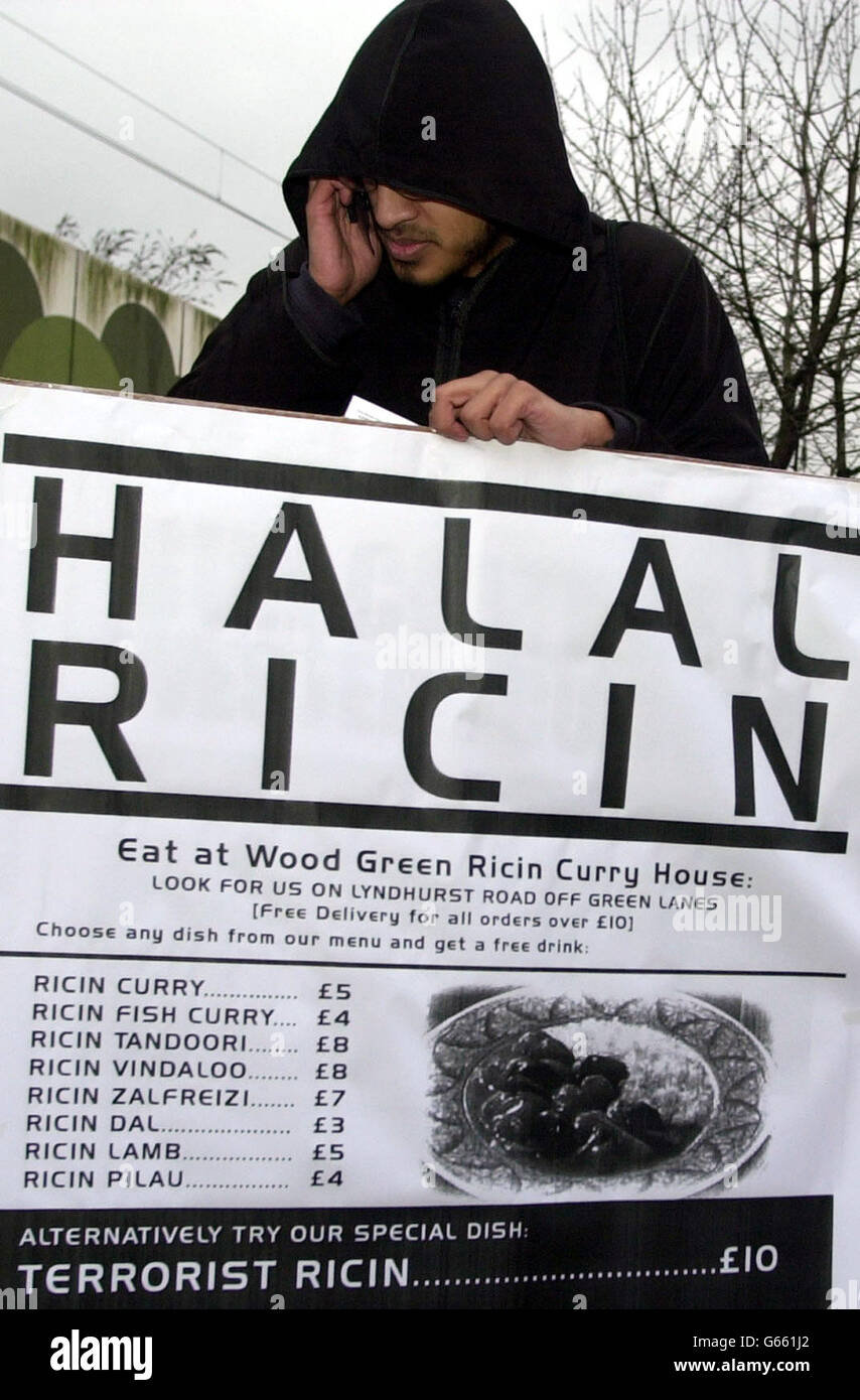 Ricin menu - Finsbury Park Stock Photo - Alamy