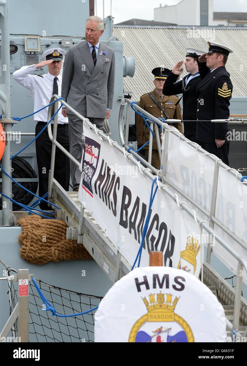 The Prince of Wales meets the crew of HMS Bangor a Minehunter at the ...