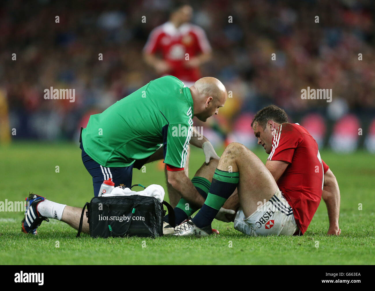 British and Irish Lions' Jamie Roberts receives treatment for an injury ...