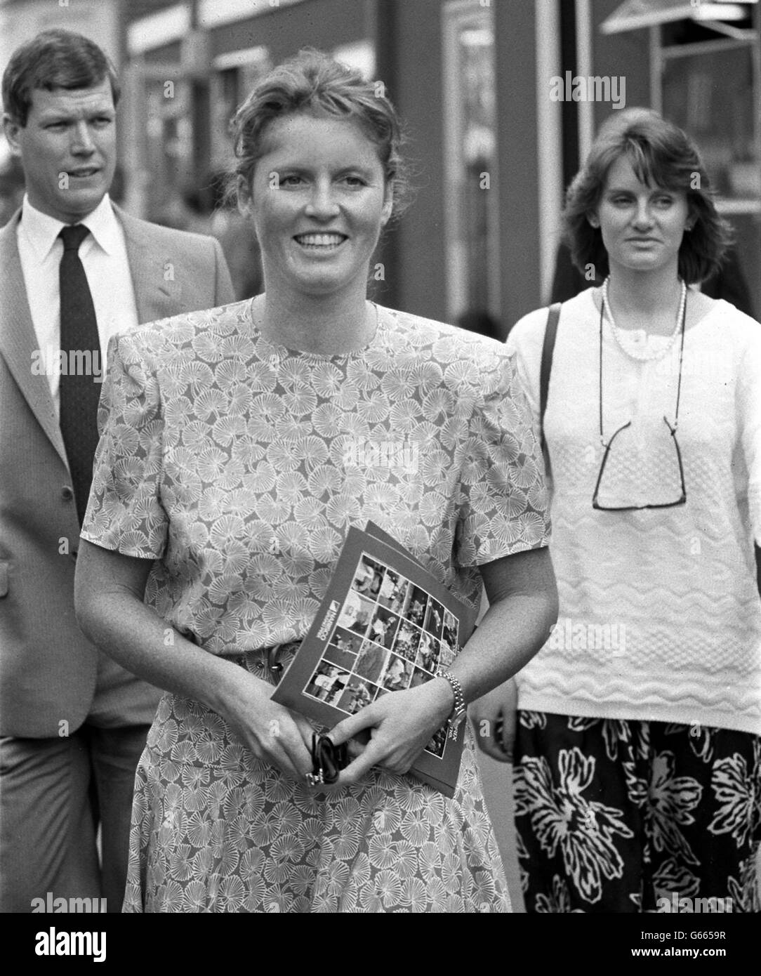 Prince Andrew's financee, Miss Sarah Ferguson, leaving Queen's Club in ...