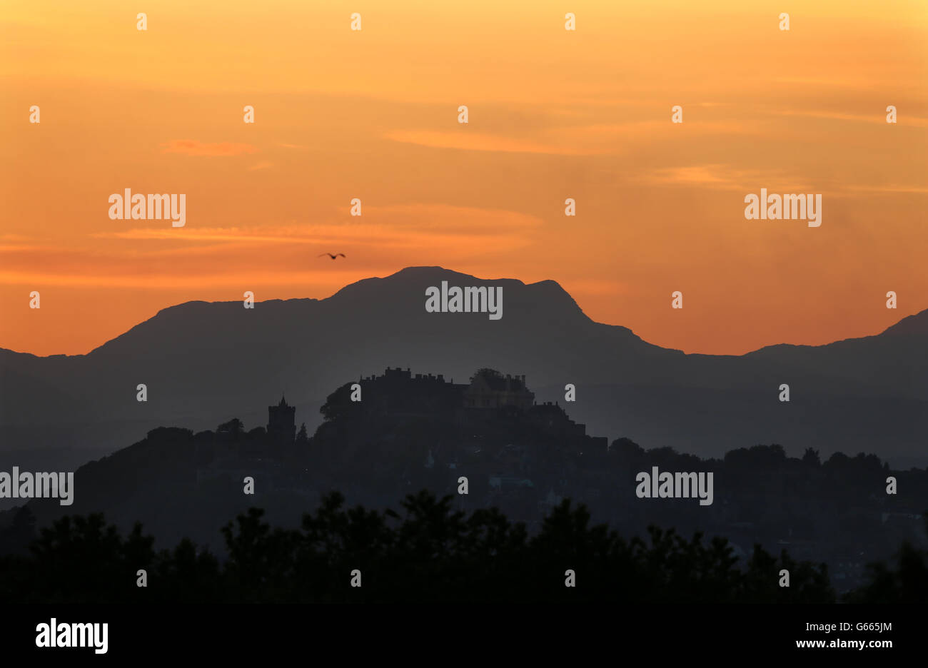 The city of Stirling in Scotland and its castle at sunset Stock Photo ...