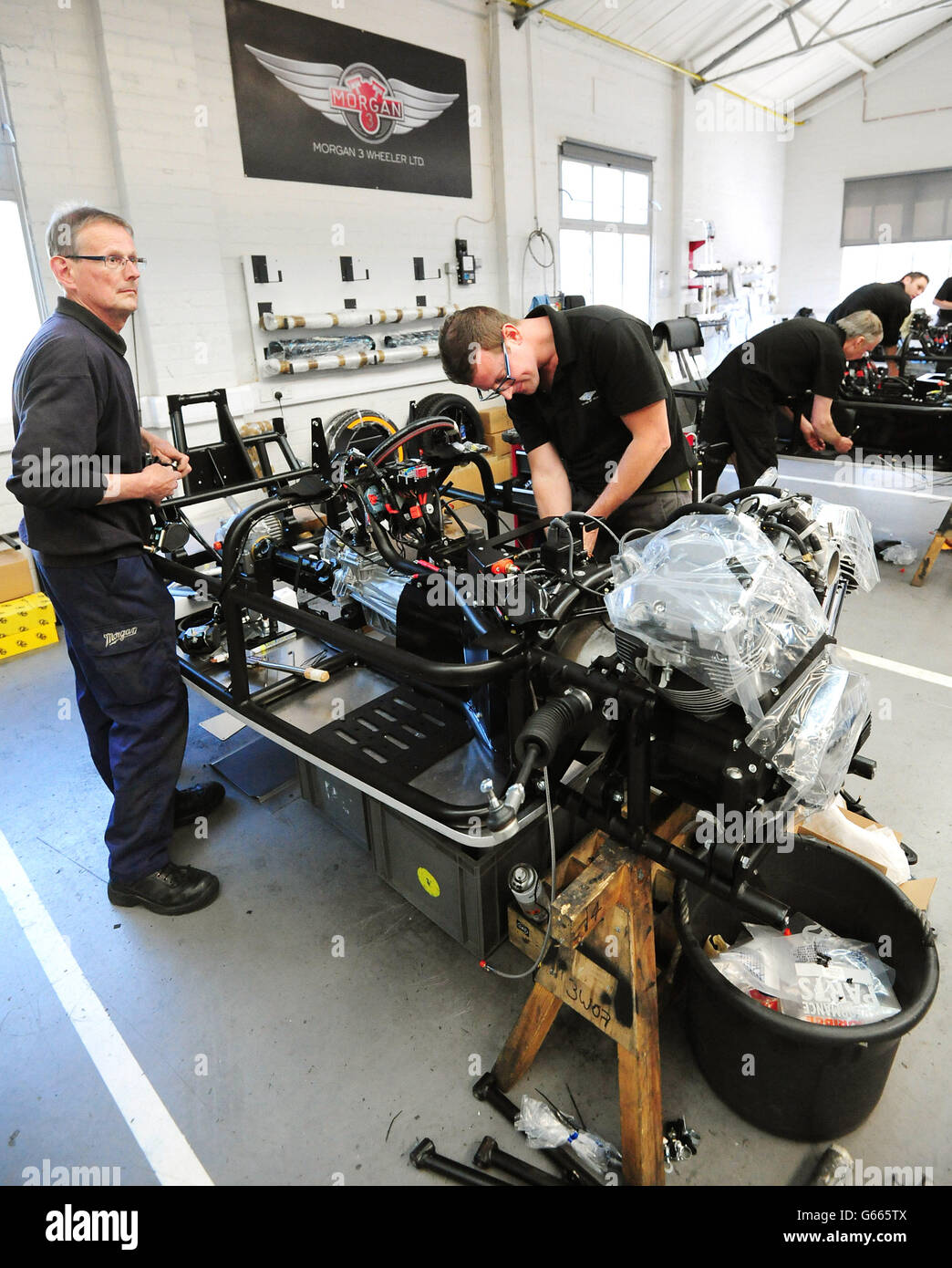 A general view of the production line at Morgan car company in Malvern ...