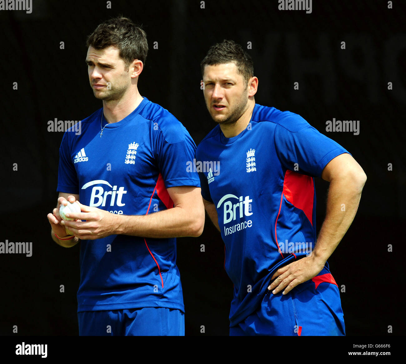 James Anderson (left) and Tim Bresnan during the nets session at ...