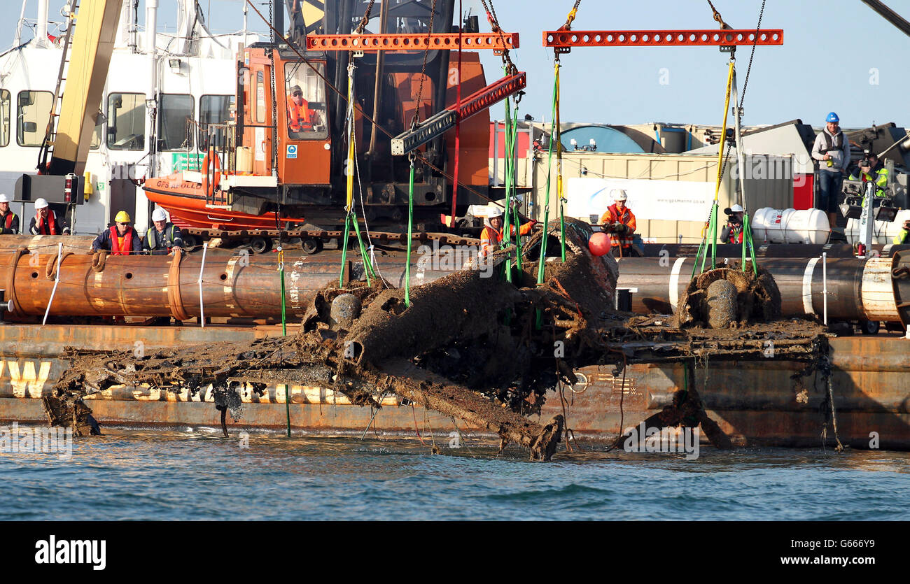 German bomber raised from Channel Stock Photo - Alamy
