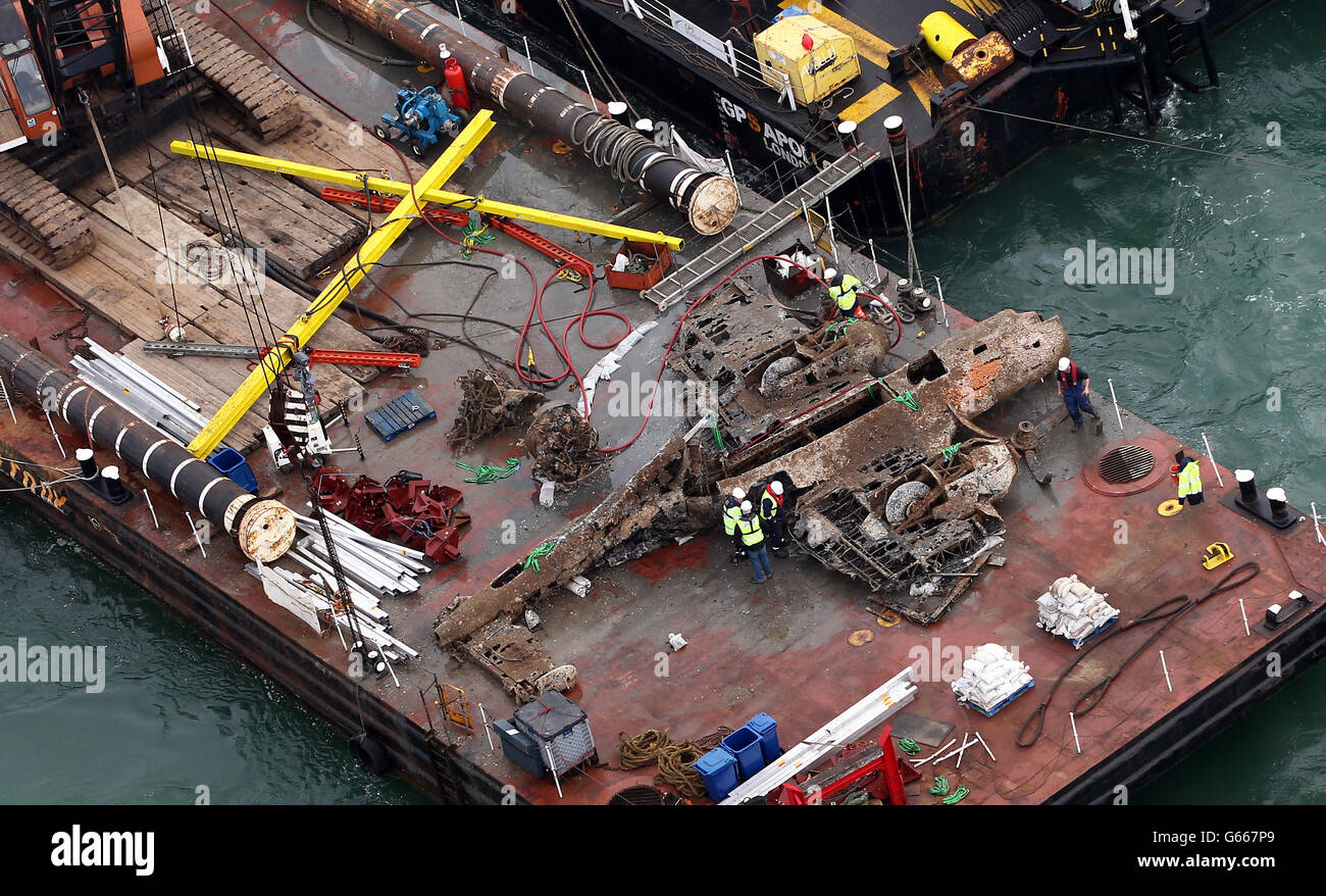 German bomber raised from Channel Stock Photo - Alamy