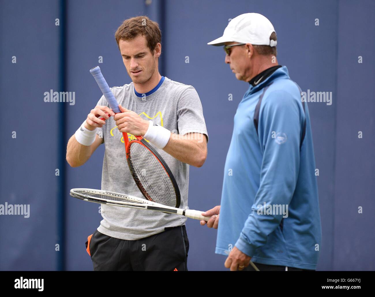 Great Britain's Andy Murray with coach Ivan Lendl (right) during a ...