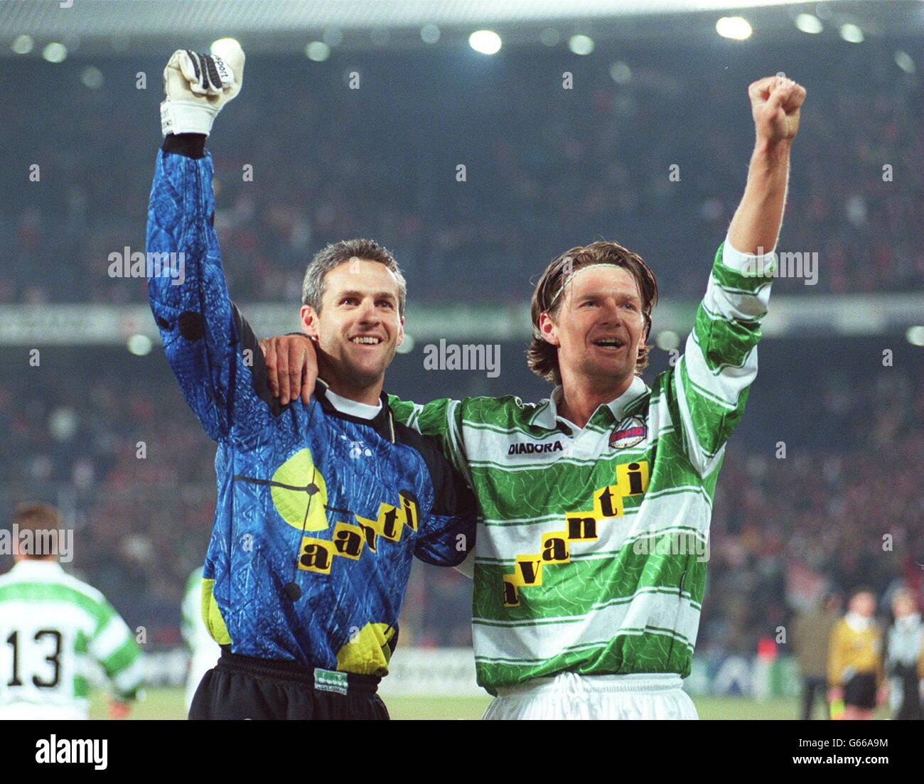 Michael Konsel and Christian Stompf celebrate Rapid Vienna's 1-1 draw ...