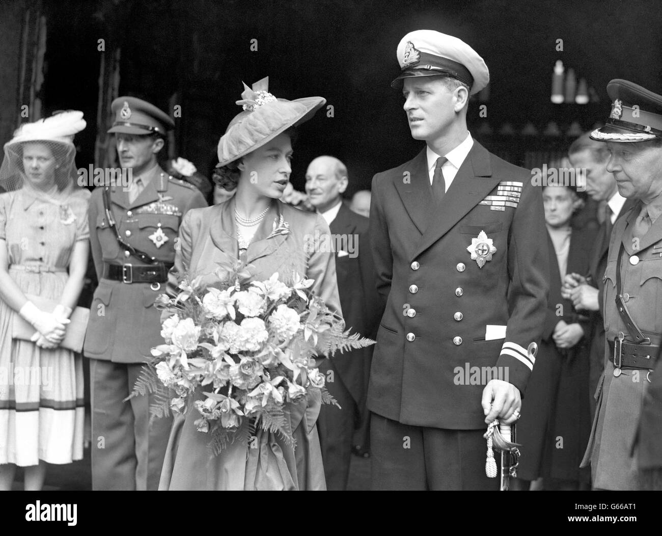 Duke of edinburgh his wife princess elizabeth leave the guildhall hi ...