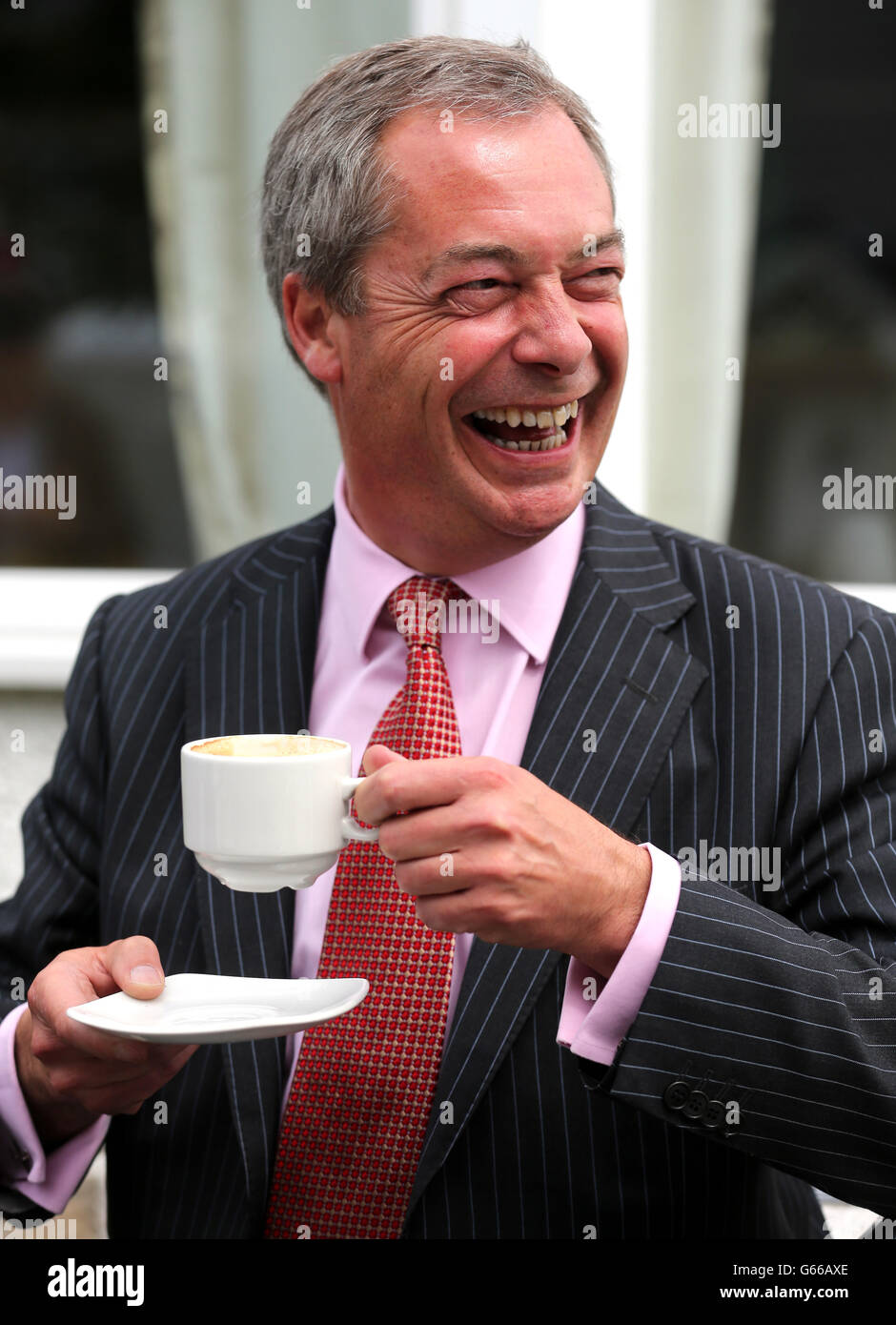 UKIP Leader Nigel Farage has a coffee as he campaigns for Aberdeen ...