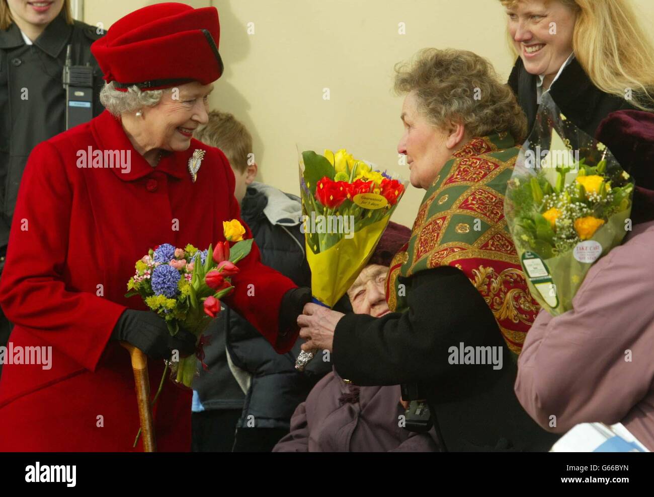 Britain's Queen Elizabeth II meets meets Mary Relph and other members ...