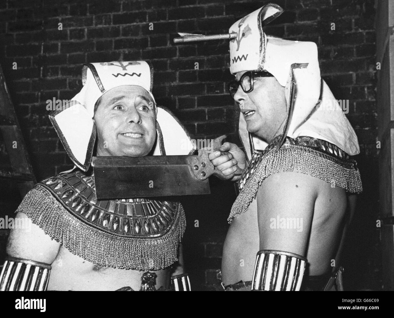 Comedians Ernie Wise and Eric Morecambe on the set of their first film ...