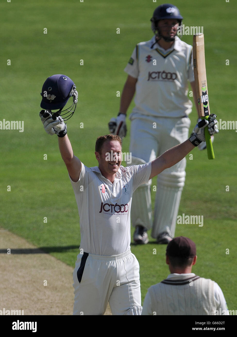 Yorkshire's Andrew Gale celebrates after reaching his century during ...